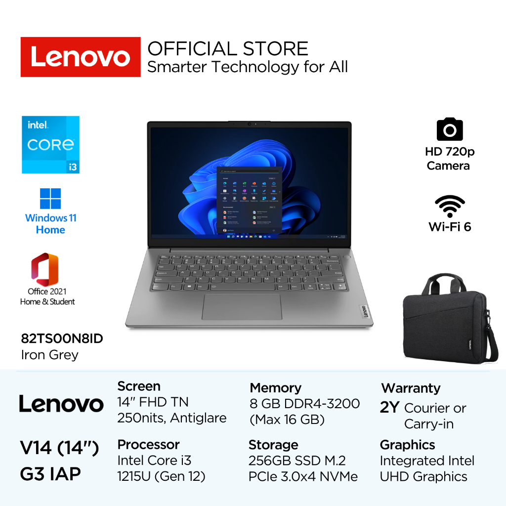 Jual Lenovo V14 Gen 3 IAP N8ID Intel Core i3 1215U Win11 OHS 8GB 256GB SSD 14" FHD TN 250nits ...