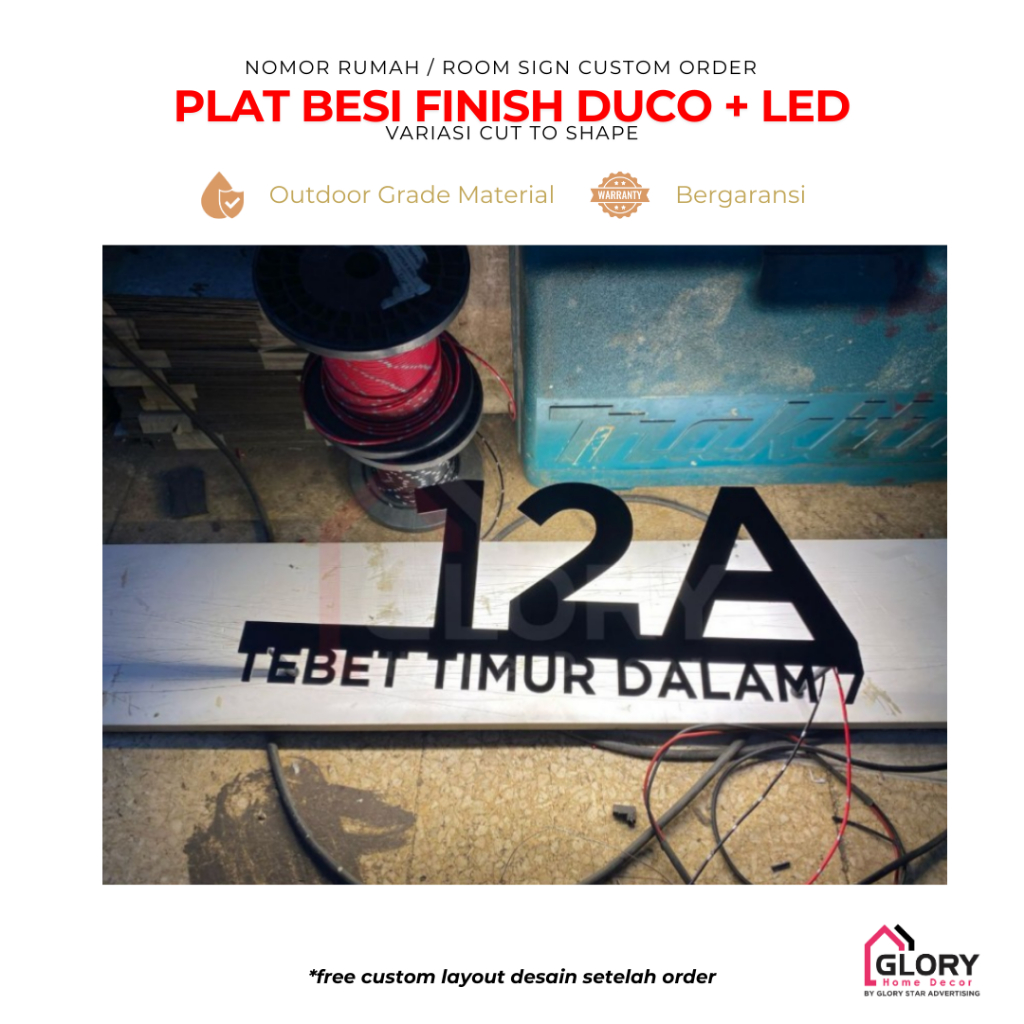 Jual GHD Nomor Rumah LED Laser Cut Besi 2mm Custom variasi Cat Variasi ...