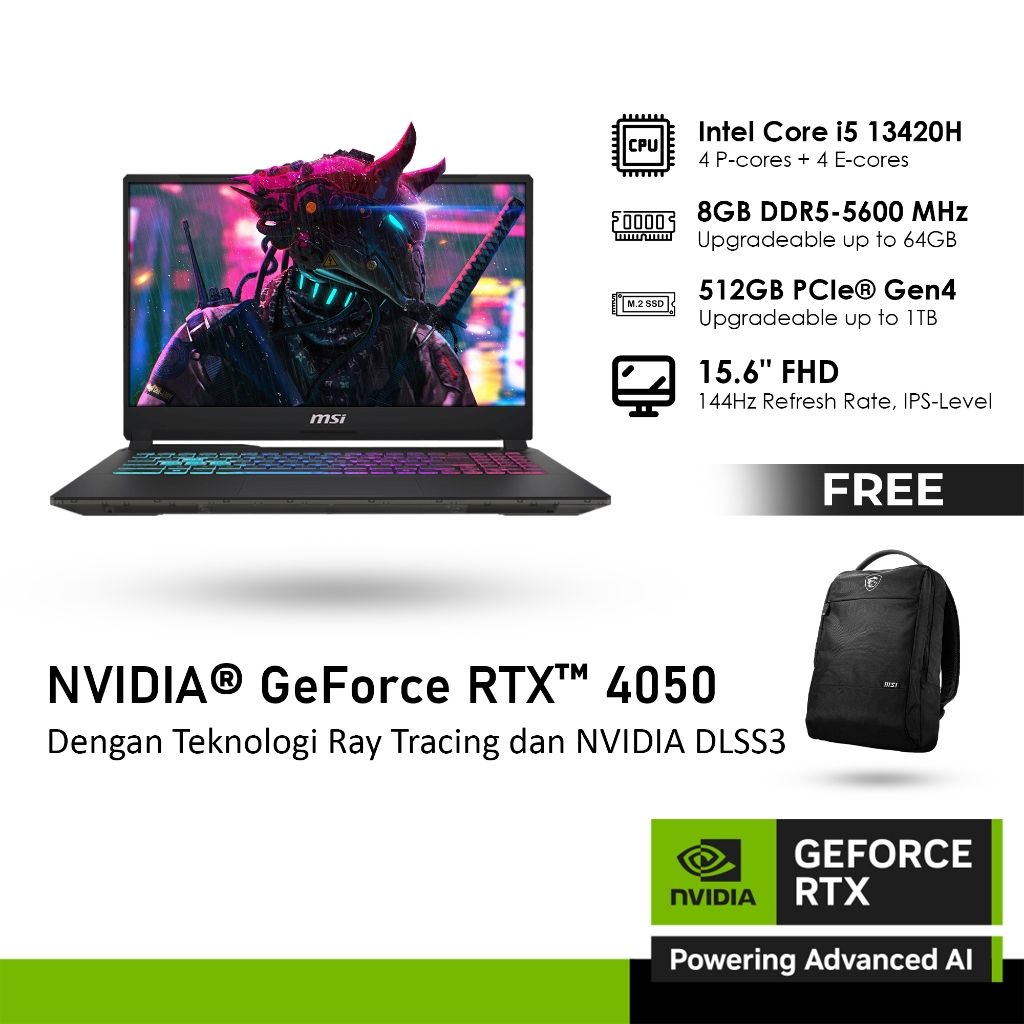 Jual MSI CYBORG 15 A13VEK-872 GeForce RTX™ 4050 6GB - I5 13420H 8GB ...