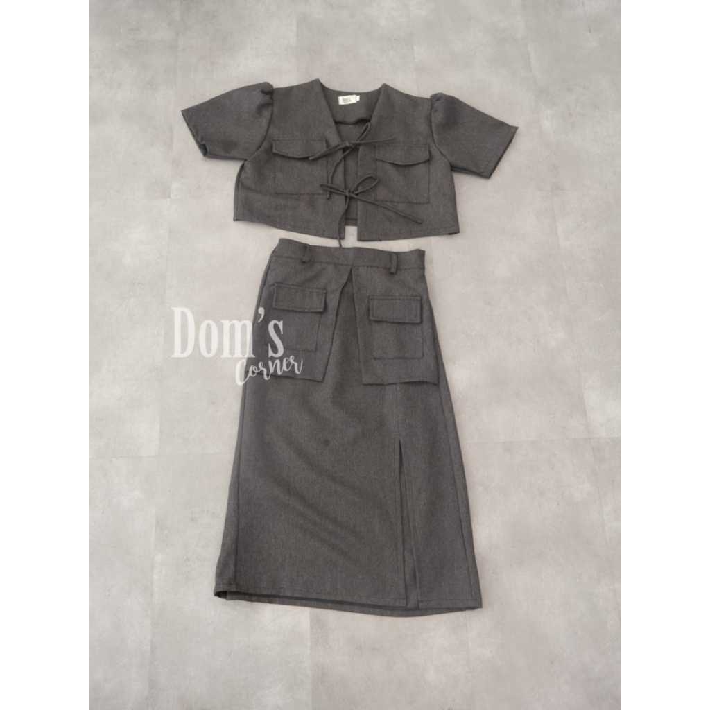 Jual Domscorner - Chae won coquette set - ribbon outer cardigan - midi ...