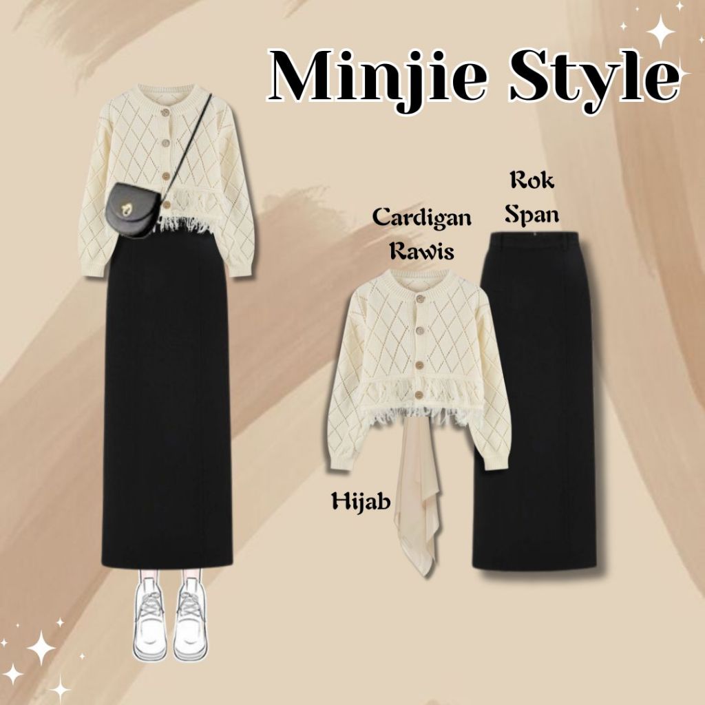 Jual One Set Korean Kekinian ( Cardigan Rawis + Rok Span + Hijab ) | Minjie OOTD Style Terbaru ...