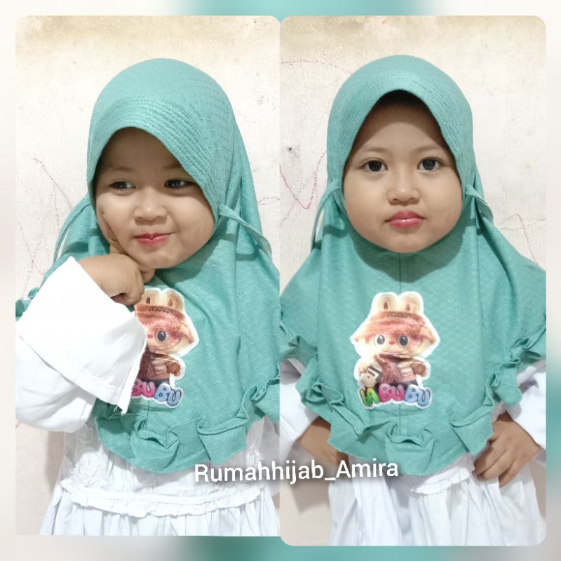 Jual Jilbab Bayi Anak Hijab Labubu Gotik Jersey Premium Instan usia 0-3 ...