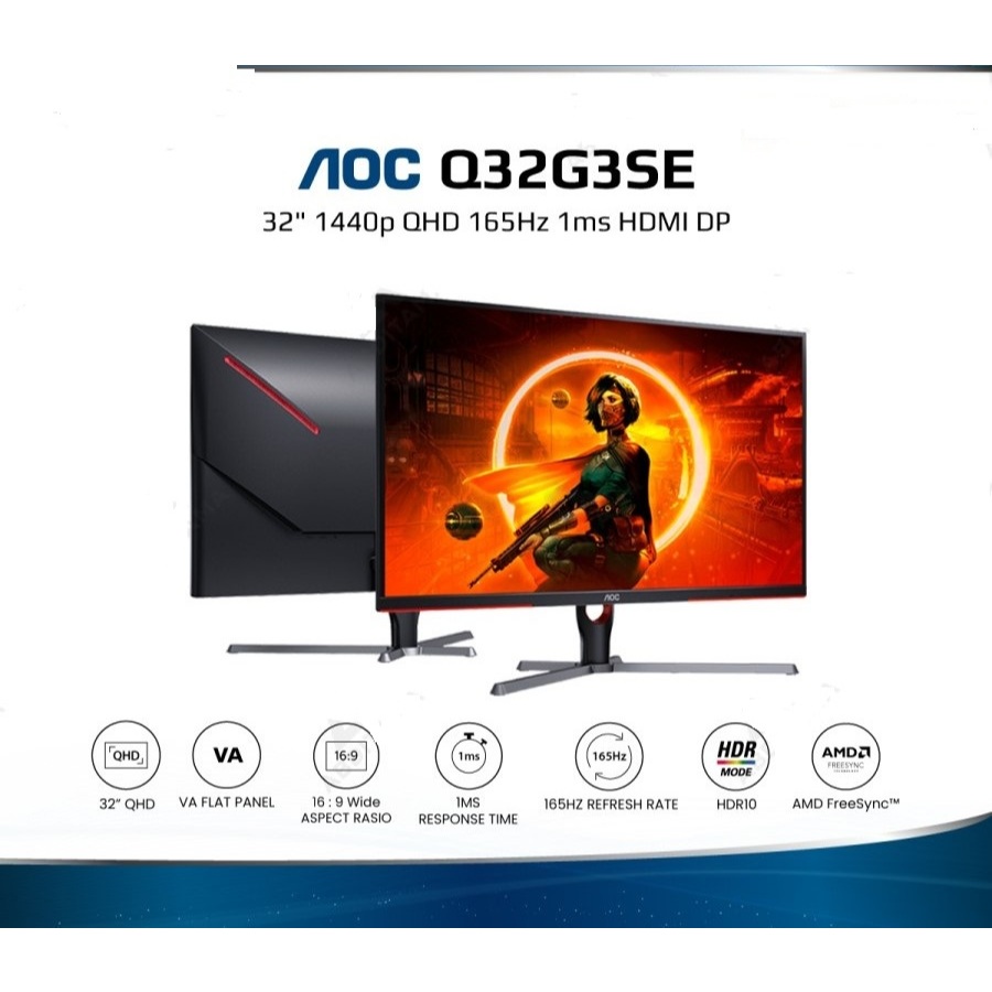 Jual Monitor Gaming AOC Q32G3SE Flat 32" 1440p QHD 165Hz 1ms HDMI DP ...
