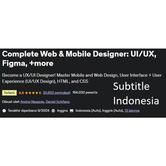 Jual Course Complete Web & Mobile Designer in 2024 UI/UX, Figma + more ...