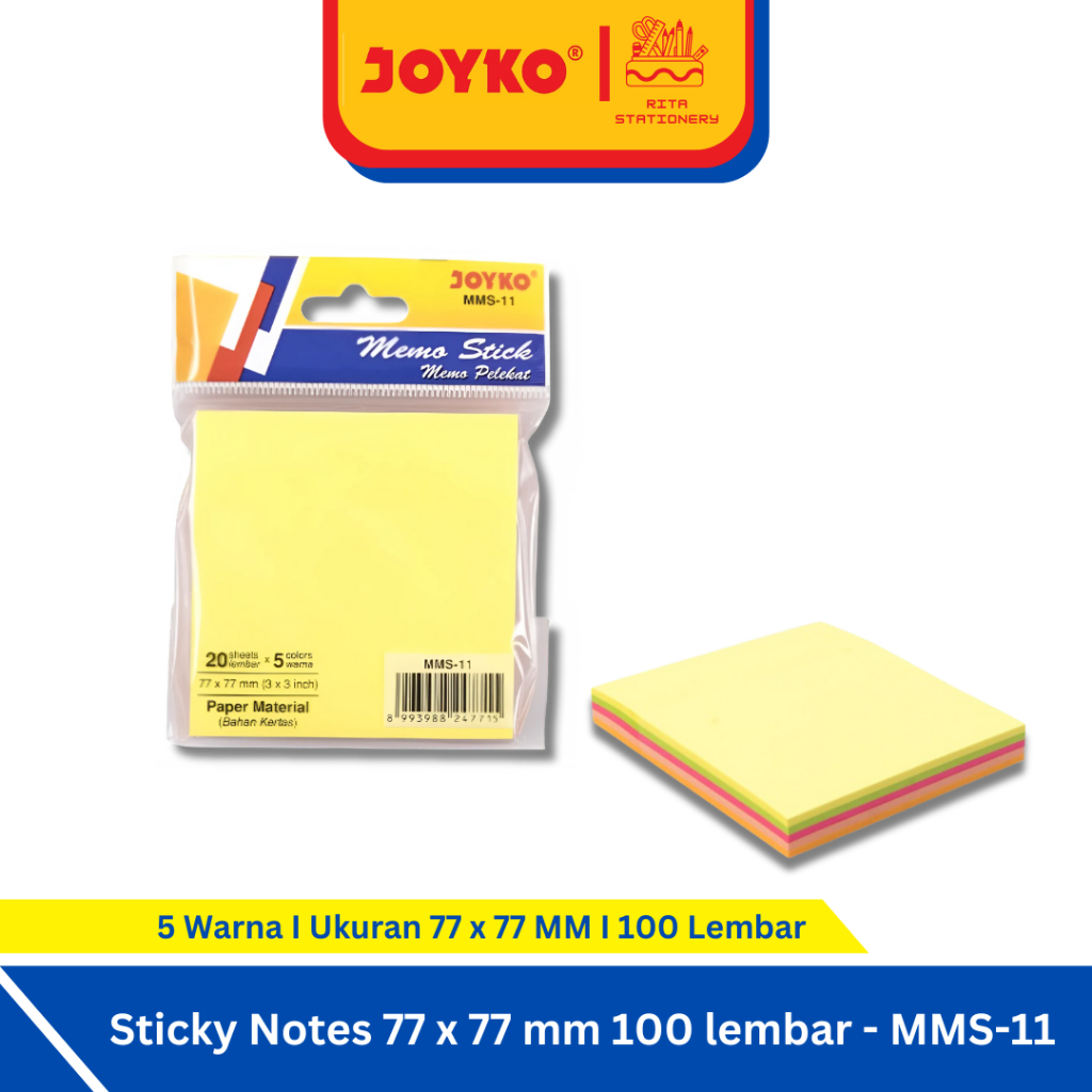 Jual Joyko Sticky Notes / Memo Kertas Tempel 77 x 77 mm 5 Warna 100 ...