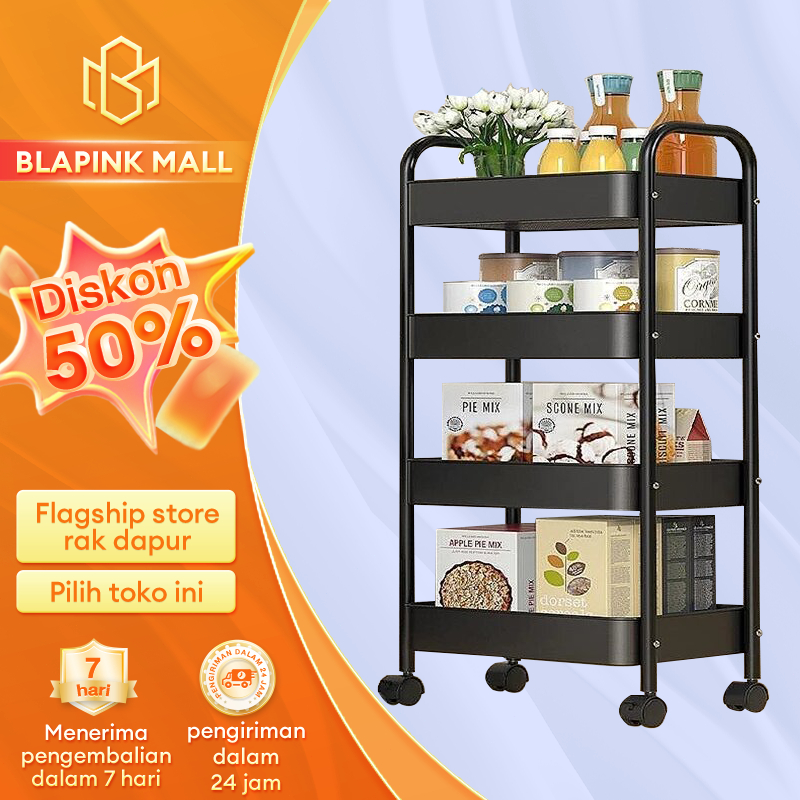 Jual Rak Troli Besi Roda 4 Susun Rak Troli Dapur Baja Karbon Rak ...