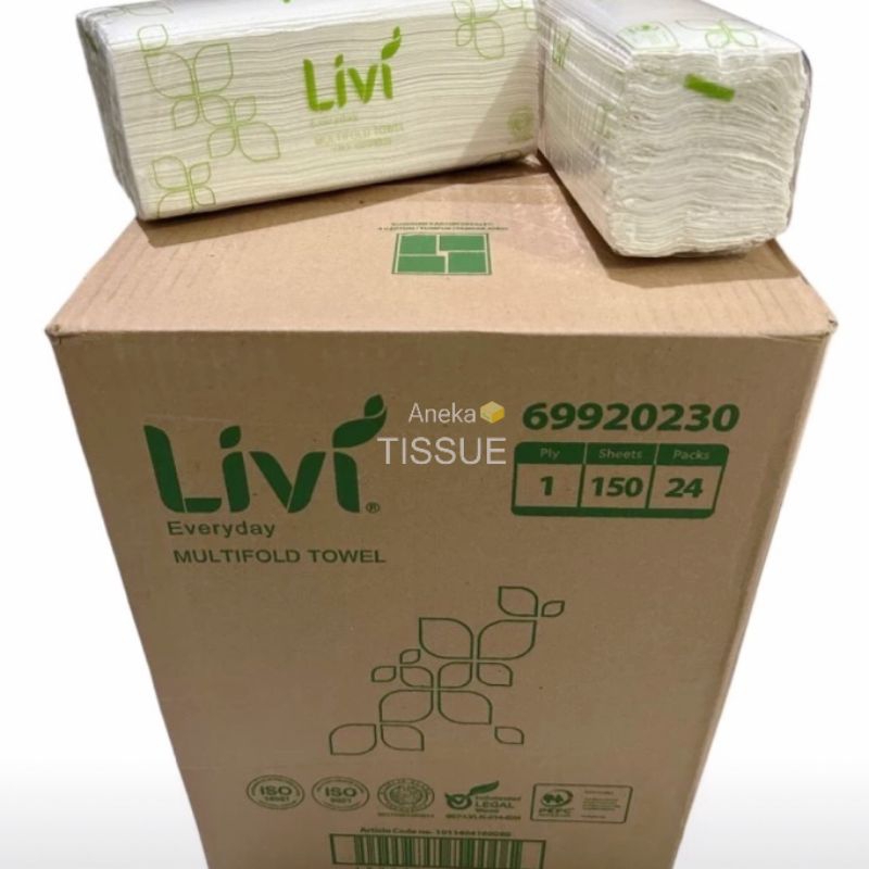 Jual Tissue LIVI Everyday Multifold Hand Towel 150 sheets per dus (24 ...