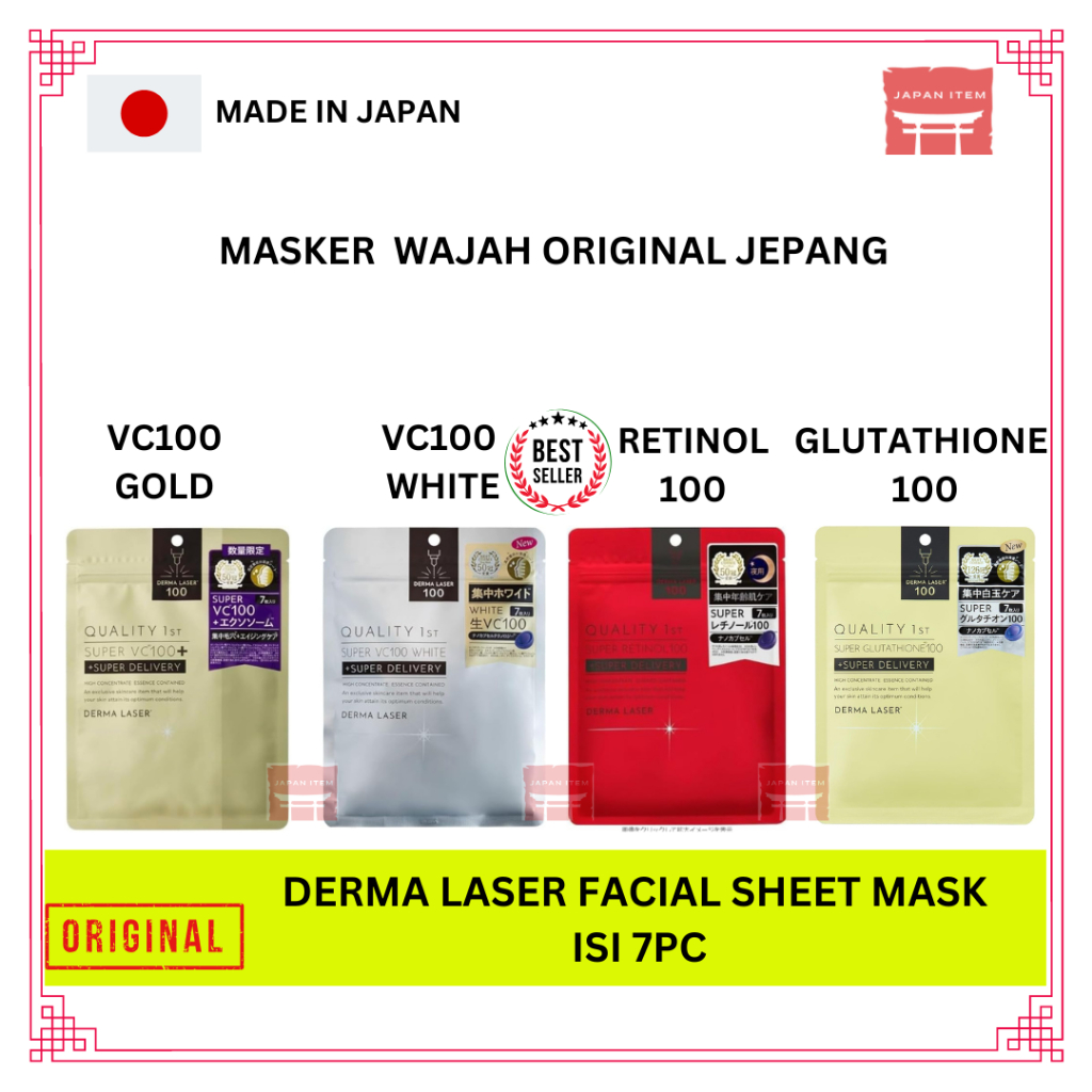 Jual Derma Laser Super VC100+ Glutathione Face Mask Masker wajah Japan Original | Shopee Indonesia