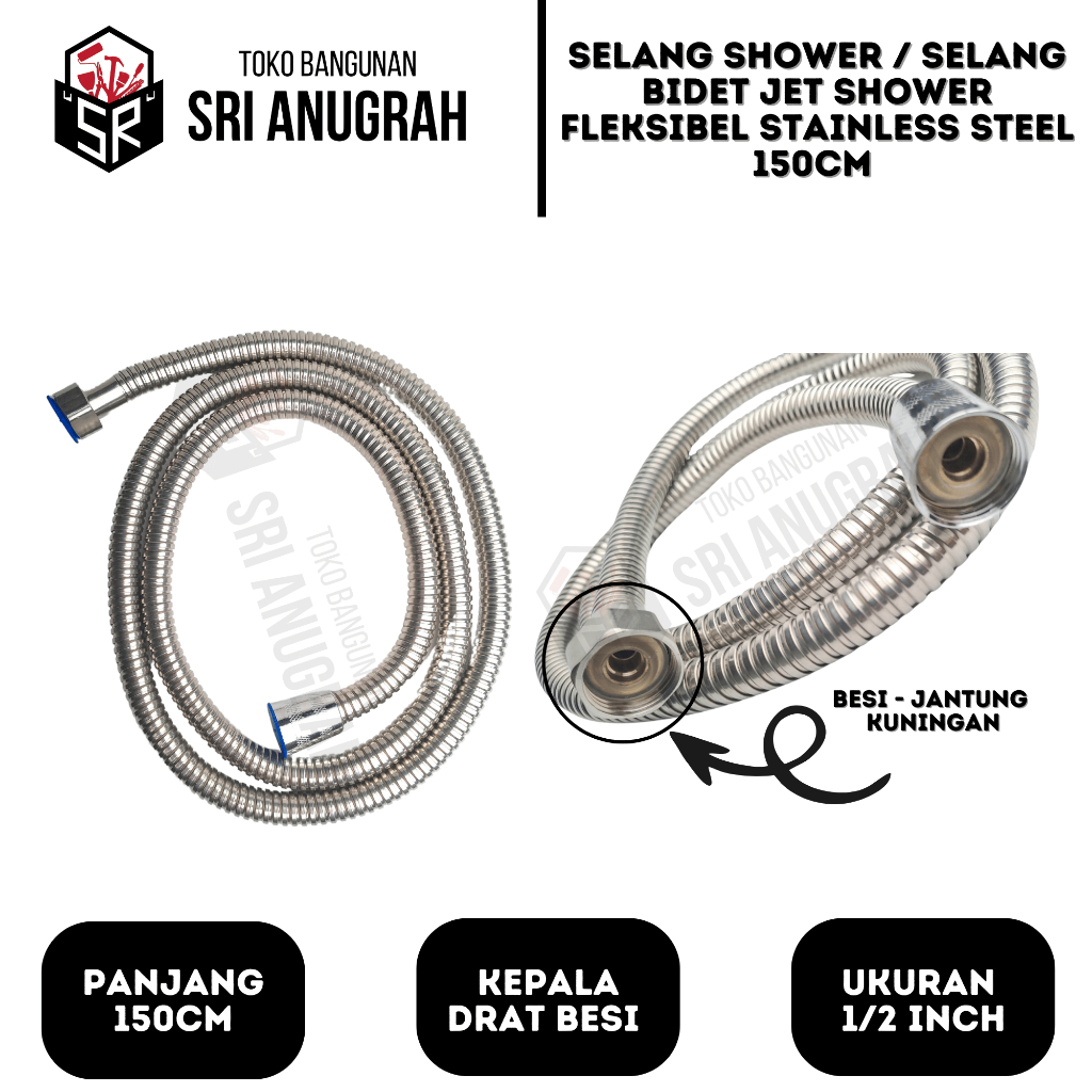 Jual Selang Fleksibel Bidet Jet Shower Stainless Steel Chrome Ukuran 1/ ...