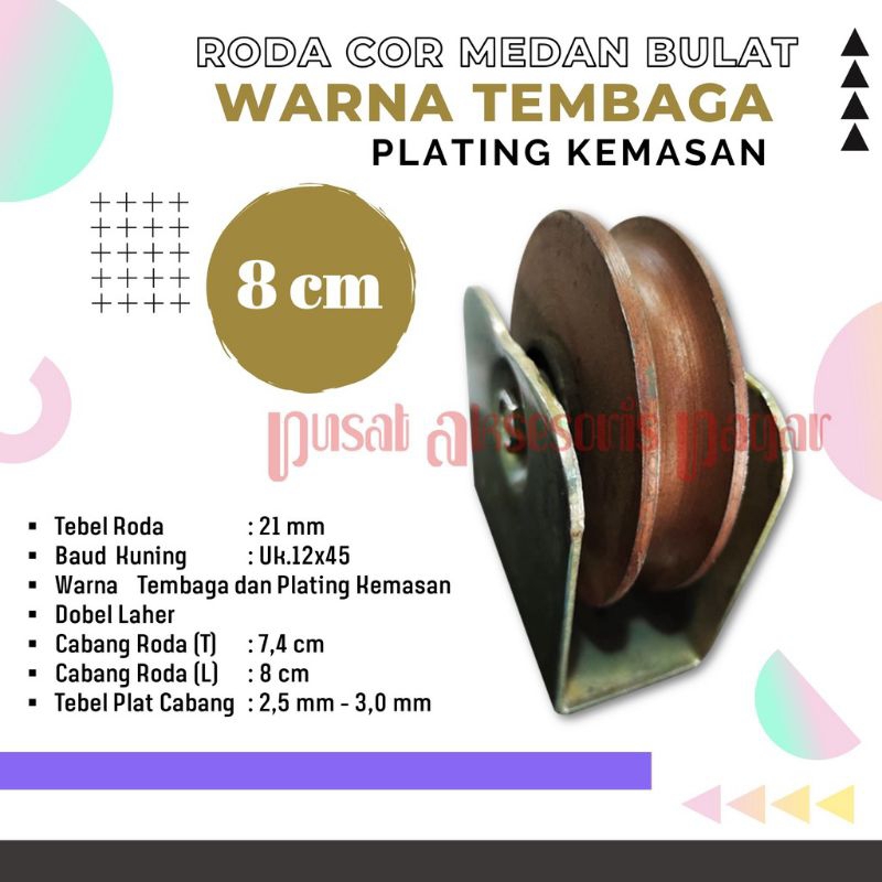 Jual Roda pagar besi cor ukuran 8cm Bentuk Rel Behel Atau Bulat Roda ...