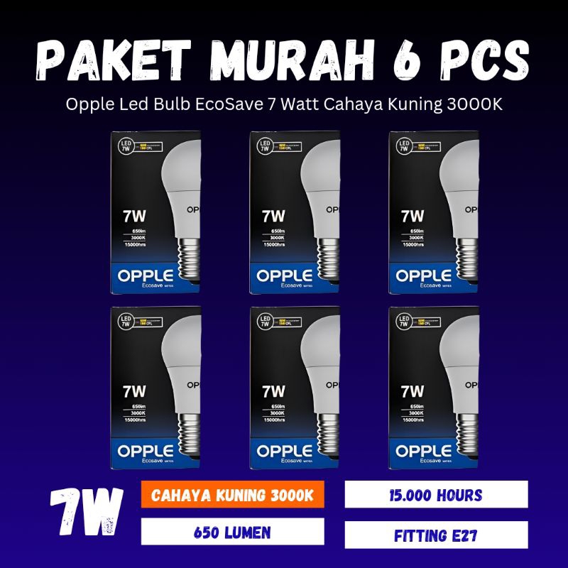 Jual Lampu Led Bulb Bolham Opple Ecosave 7W Cahaya Kuning 3000K Garansi ...