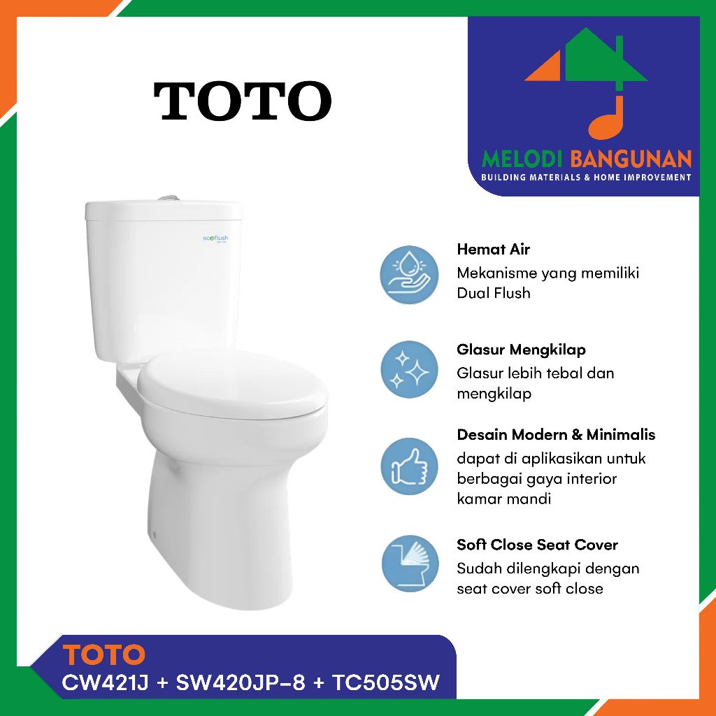 Jual Toto – Closet Kloset Toilet Duduk CW 421 J JP CW421J CW421JP Dual Flush Soft Closing Jarak ...