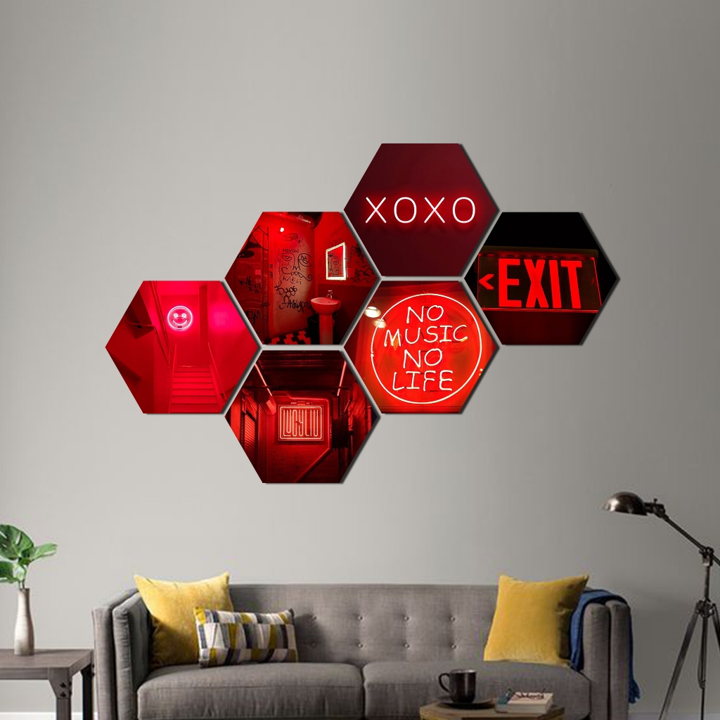 Jual HIASAN DINDING KAMAR NEON RED HEXAGONAL ISI 6 PCS [H42] POSTER ...