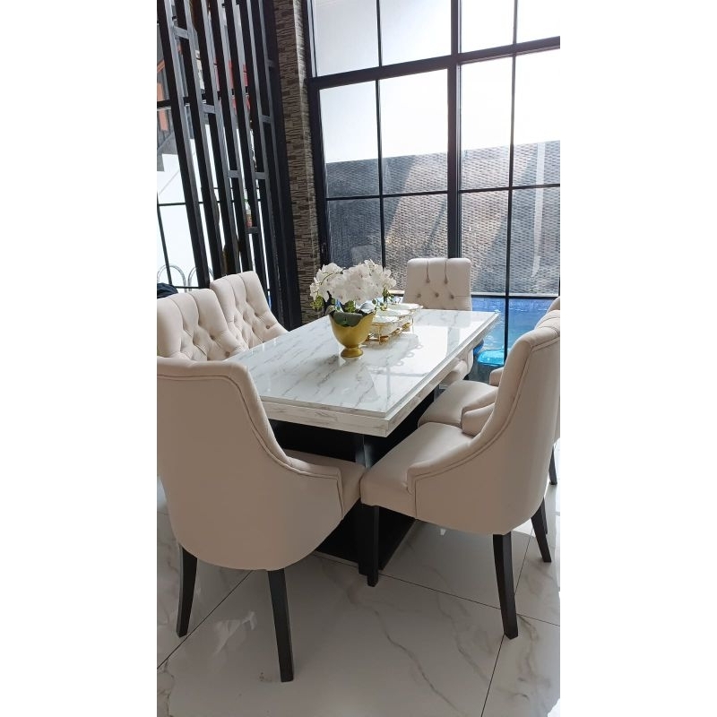 Jual 6 kursi model rosewood meja 180cm top table hpl marmer | Shopee ...