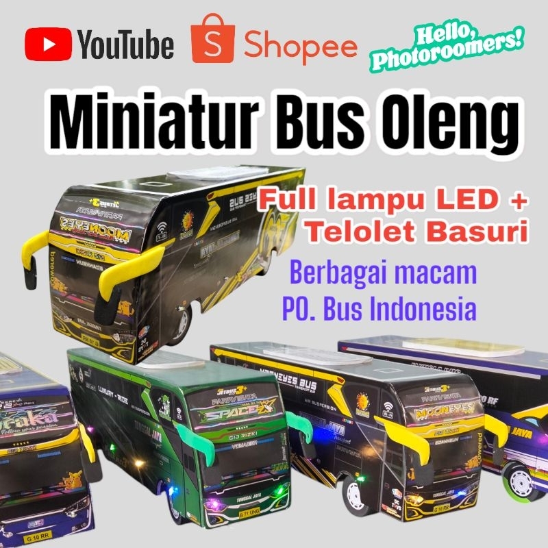 Jual BUS Oleng Miniatur BUS full lampu LED 10 pcs ukuran bus 40cm x ...