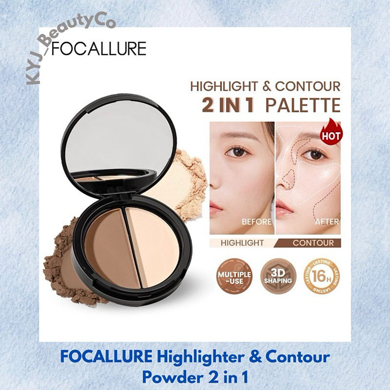 Jual FOCALLURE Highlighter & Contour Powder 2 in 1 Palette Make Up ...