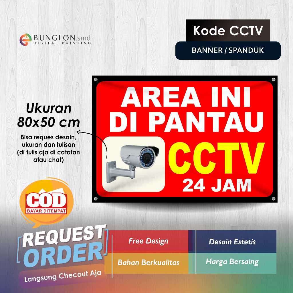 Jual SPANDUK BANNER AREA INI DI PANTAU CCTV 24 JAM KODE CCTV MERAH ...