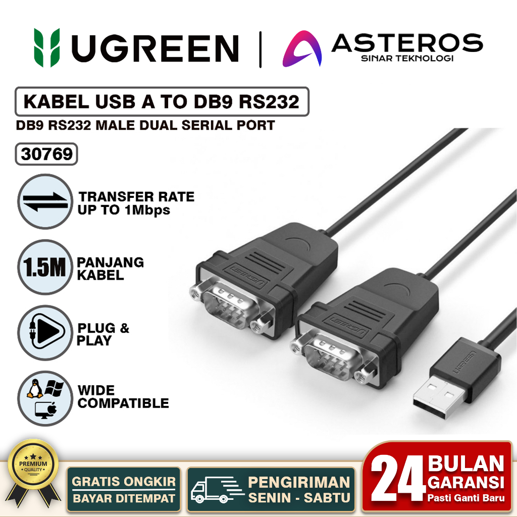 Jual UGREEN Kabel USB 2.0 To Serial RS232 DB9 Male Female Premium ...