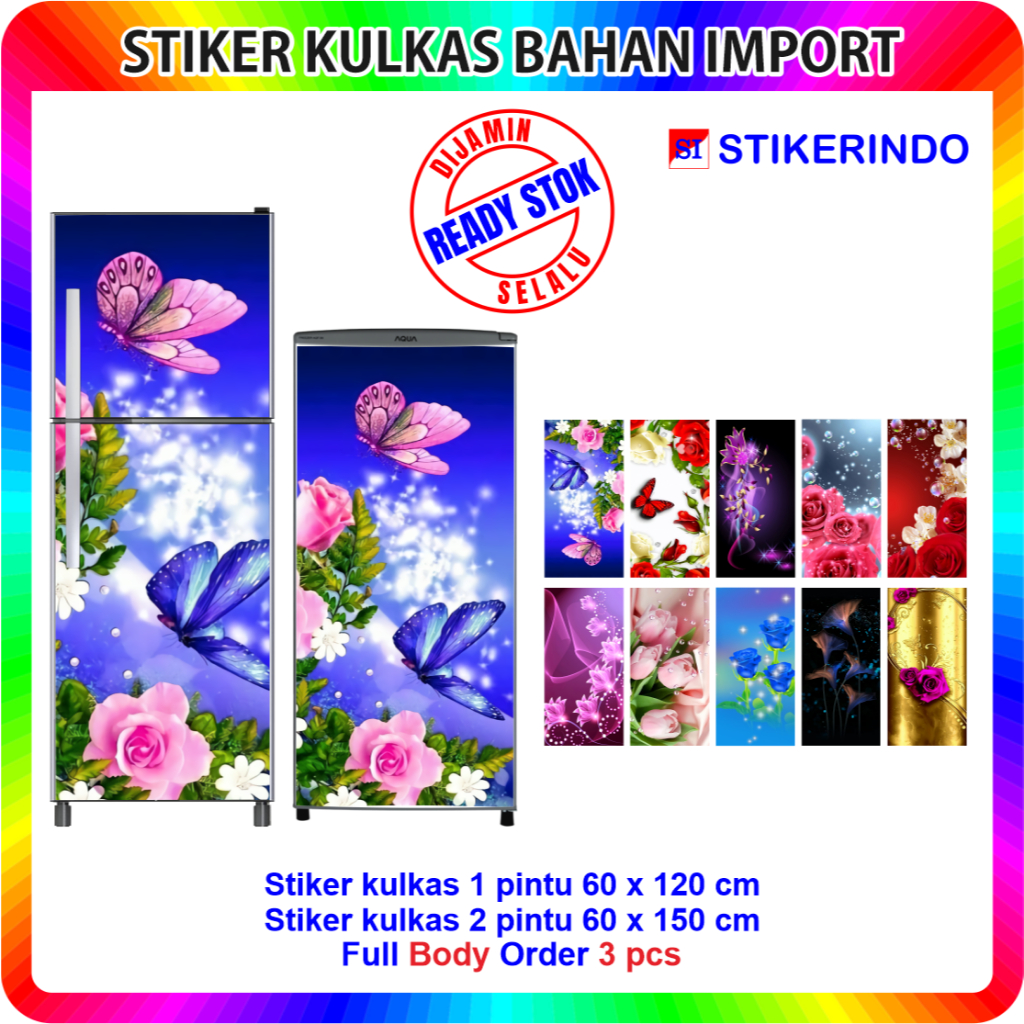 Jual Sticker Stiker Kulkas 1 Pintu dan 2 Pintu Motif Bunga Cantik ...