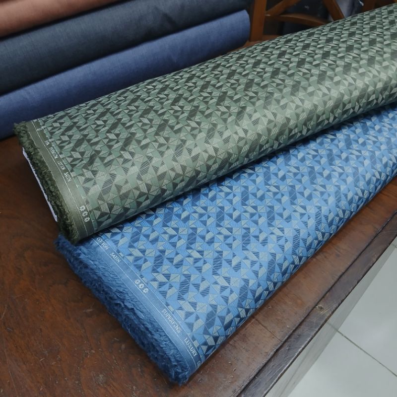 Jual Kain Motif Geometris Biru dan Hijau/Kain katun italy motif per 25 ...