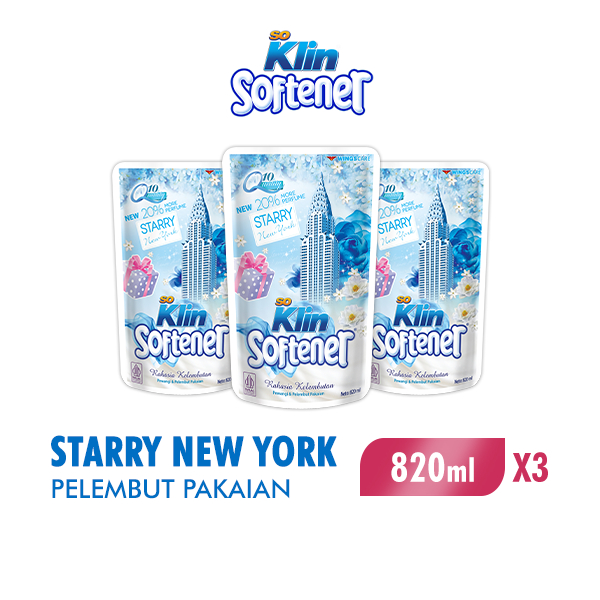 Jual Soklin Softener Pelembut Dan Pewangi Pakaian Biru Starry New York Pouch 820 ml x3 | Shopee ...