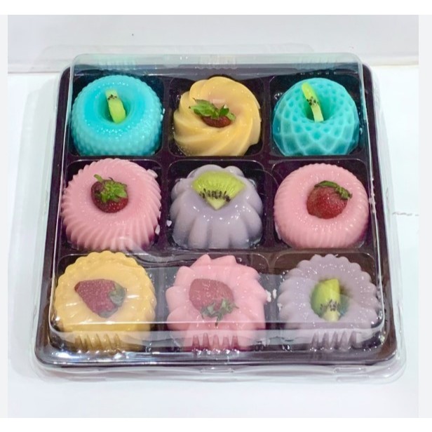 Jual set mika tray puding/mochi (wadah + tutup) sekat 9 puding mini ...