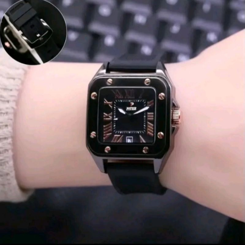 Jual Jam Tangan Wanita Fashion Romawi Kotak Tanggal Aktif Strap Rubber ...