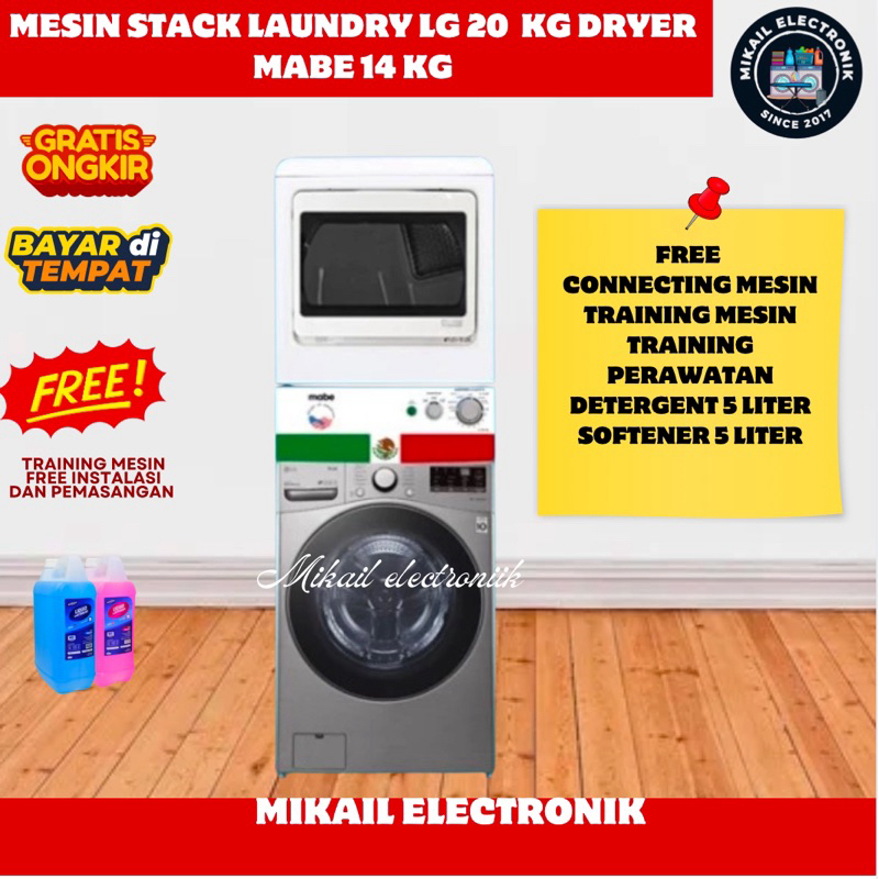 Jual STACK MESIN LAUNDRY LG 20 KG DRYER MABE 14 KG | Shopee Indonesia