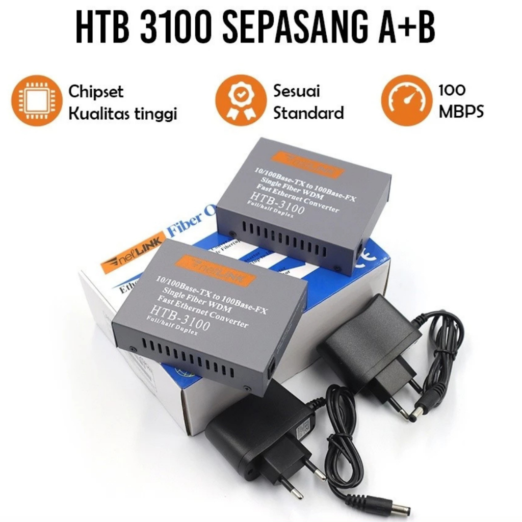 Jual Netlink HTB3100 Media Converter Fiber Optic Singel Mode HTB-3100 A ...