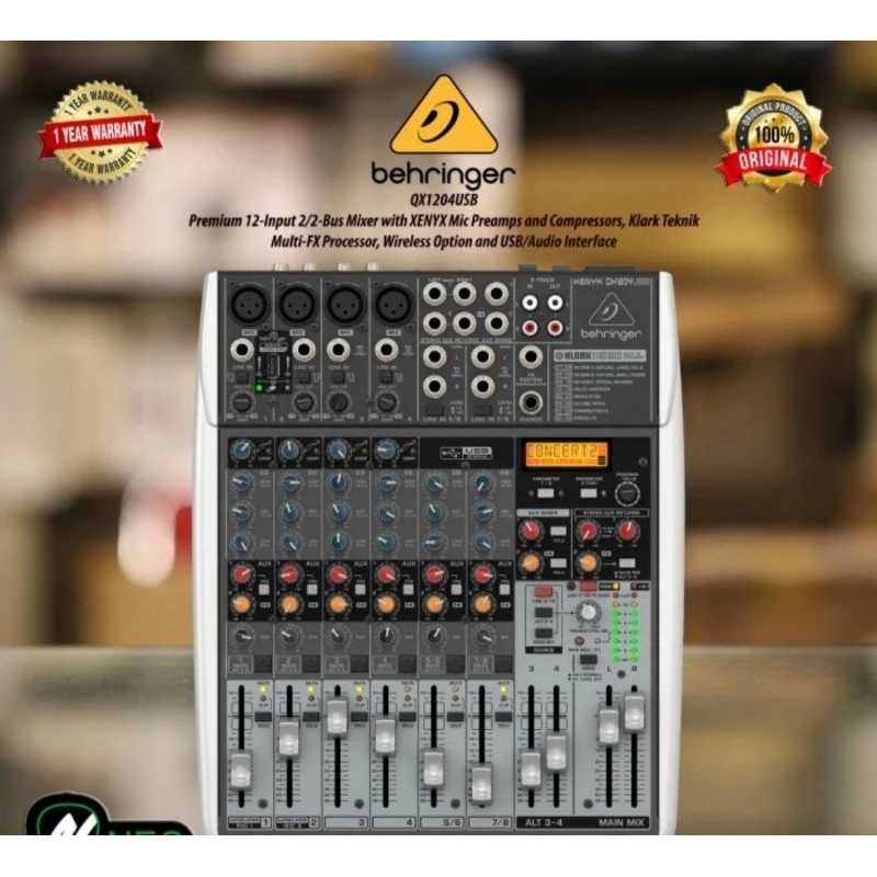 Jual Behringer Mixer QX1204Usb Premium 12input With Klark Teknik Multi Fx | Shopee Indonesia
