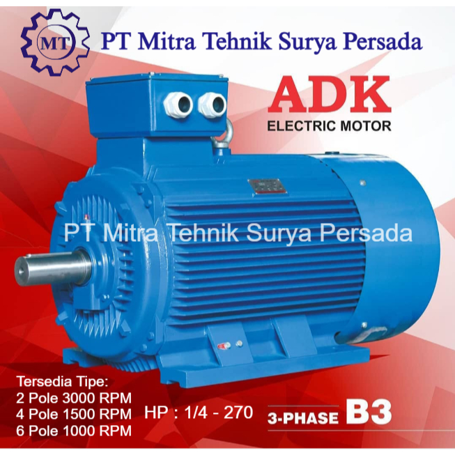Jual Mesin Penggerak Dinamo / Elektro Motor / Electric Motor ADK Foot Mounted B3 3Phase 4HP/3KW ...