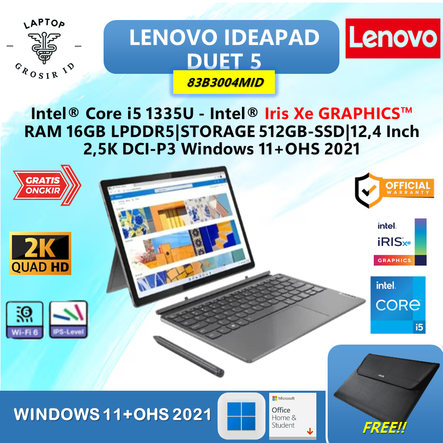 Jual LENOVO IDEAPAD DUET 5 12 TOUCH I5 1335U 16GB 512SSD 12,4INCH 2,5K ...