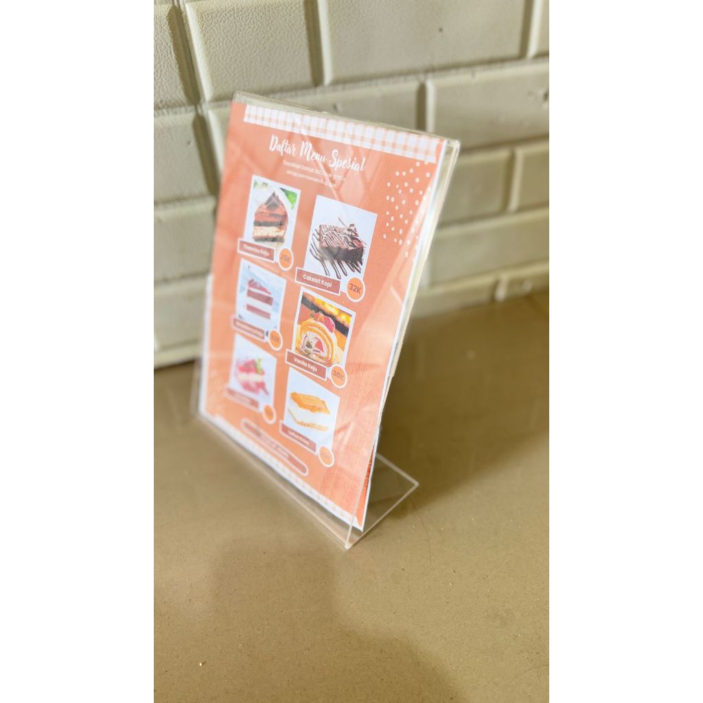 Jual STAND AKRILIK A4 TIPE L DISPLAY STAND MENU /QRIS | Shopee Indonesia