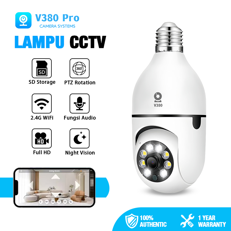 Jual [Garansi Satu Tahun] V380 Pro CCTV Bohlam Kamera Wifi HD Night Vision Two Way Audio Remote ...