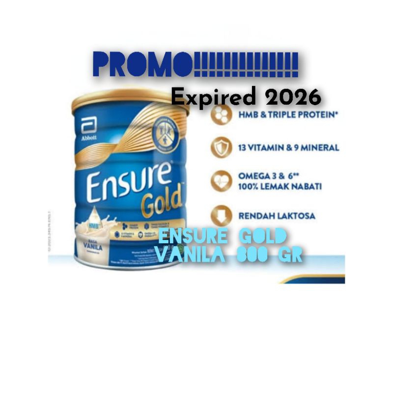Jual Ensure Gold HMB Vanila 800 gr Susu Nutrisi Dewasa Rendah Laktosa | Shopee Indonesia