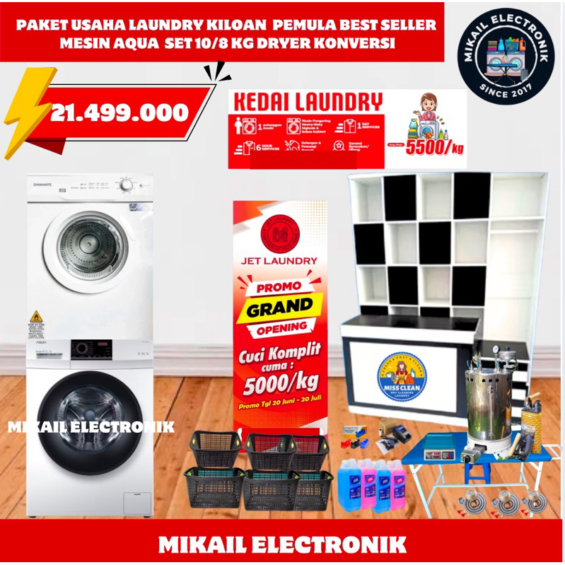 Jual PAKET LAUNDRY KILOAN PEMULA II MESIN CUCI AQUA 8.5 KG DRYER ...