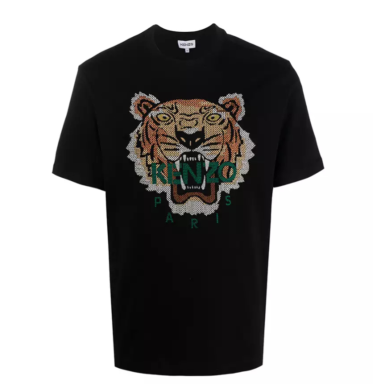 Jual KENZO Men's black short-sleeved tiger head pattern T-shirt ...