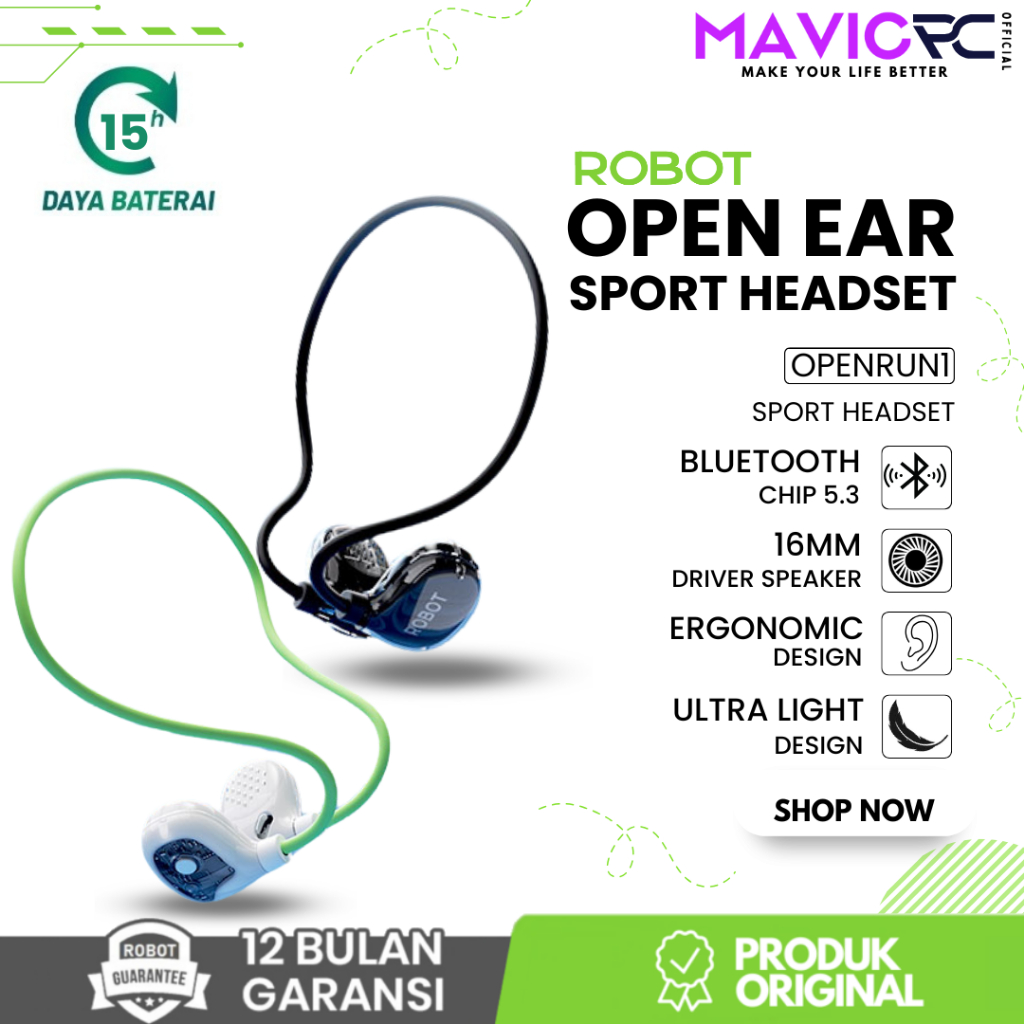 Jual ROBOT OpenRun1 | Open Run 1 Sport OWS TWS Wireless Earphone ...