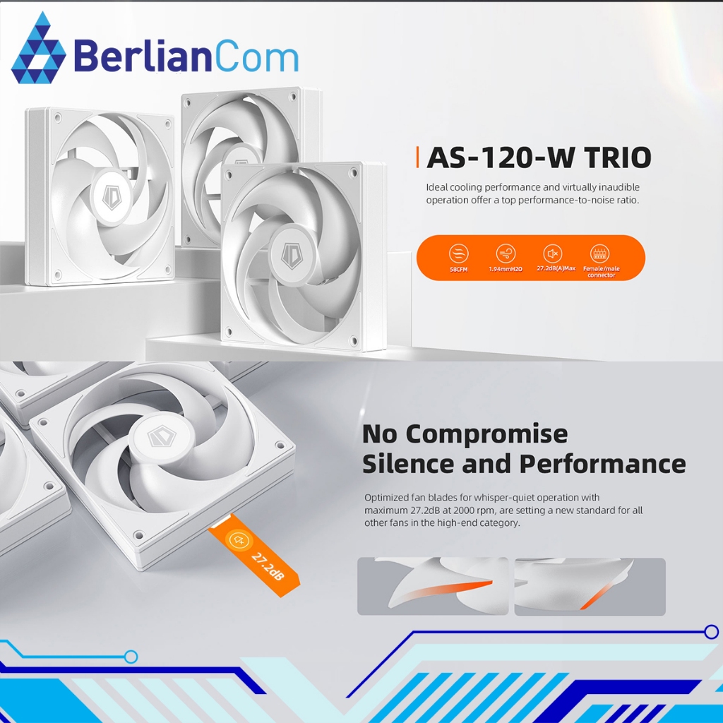 Jual ID-COOLING AS-120-W TRIO WHITE 120mm Silent PWM Fan Triple Pack ...