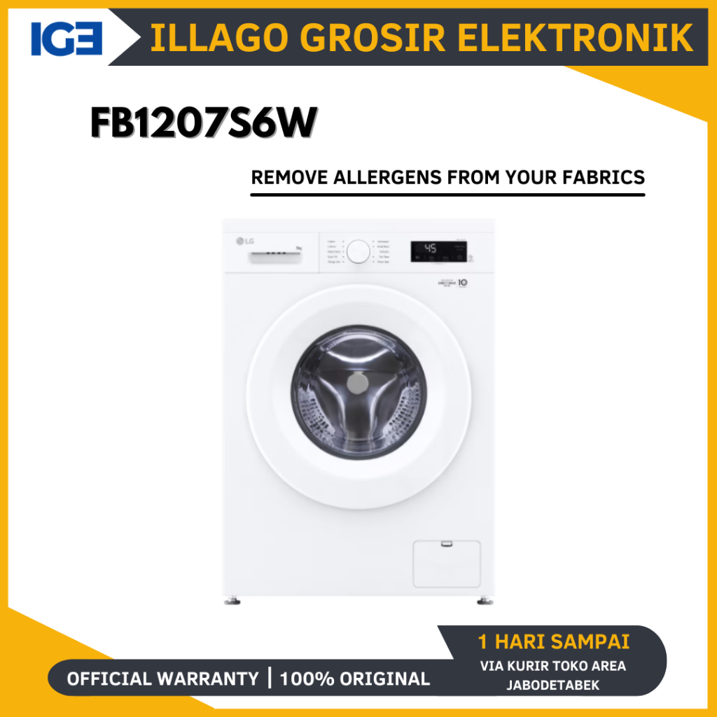 Jual Mesin Cuci Front Loading 7 Kg LG FB1207S6W w/ AI DD 7Kg Inverter ...