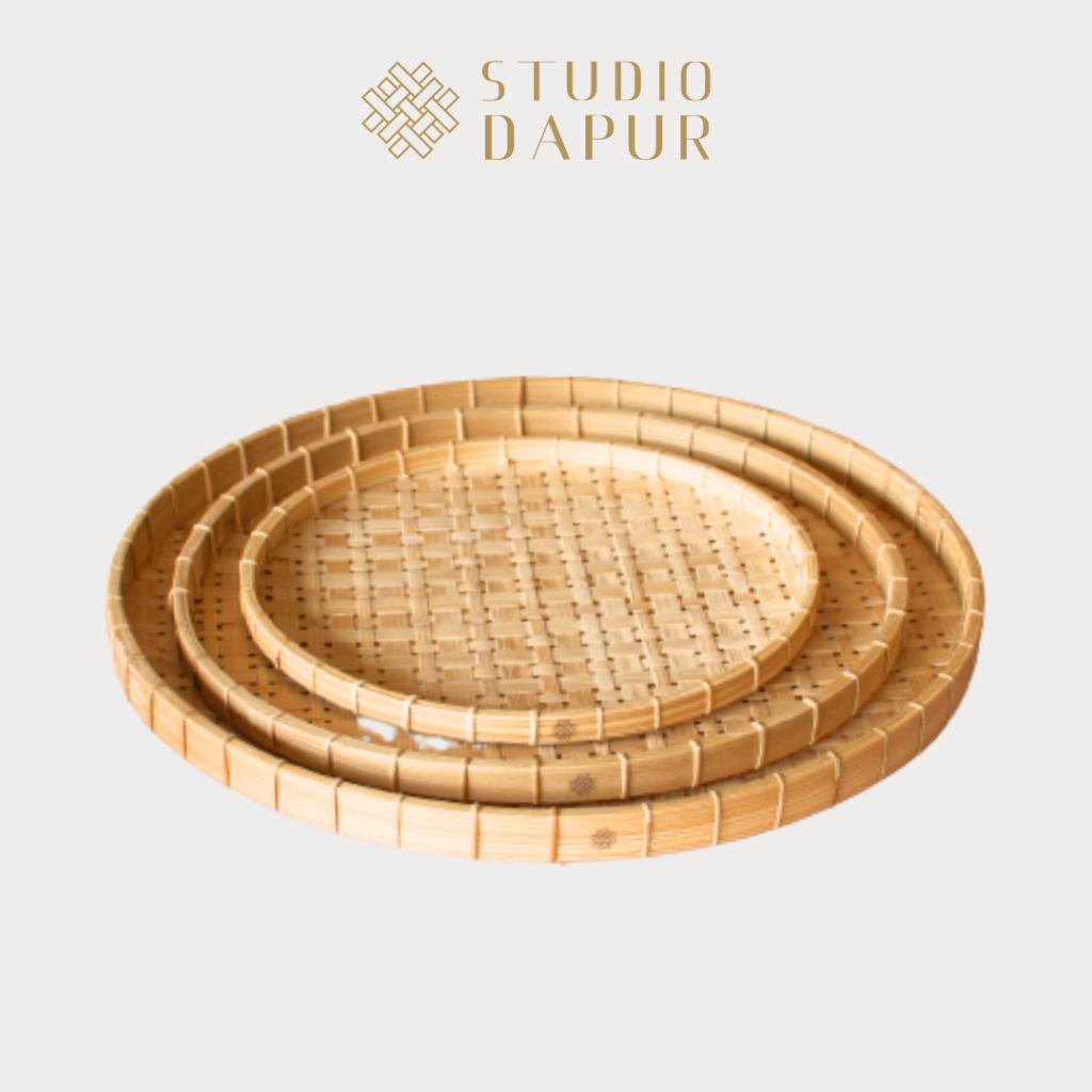 Jual Studio Dapur Tampah Anyaman Bambu Bamboo Damar Round Tray Set (3 pcs) | Shopee Indonesia