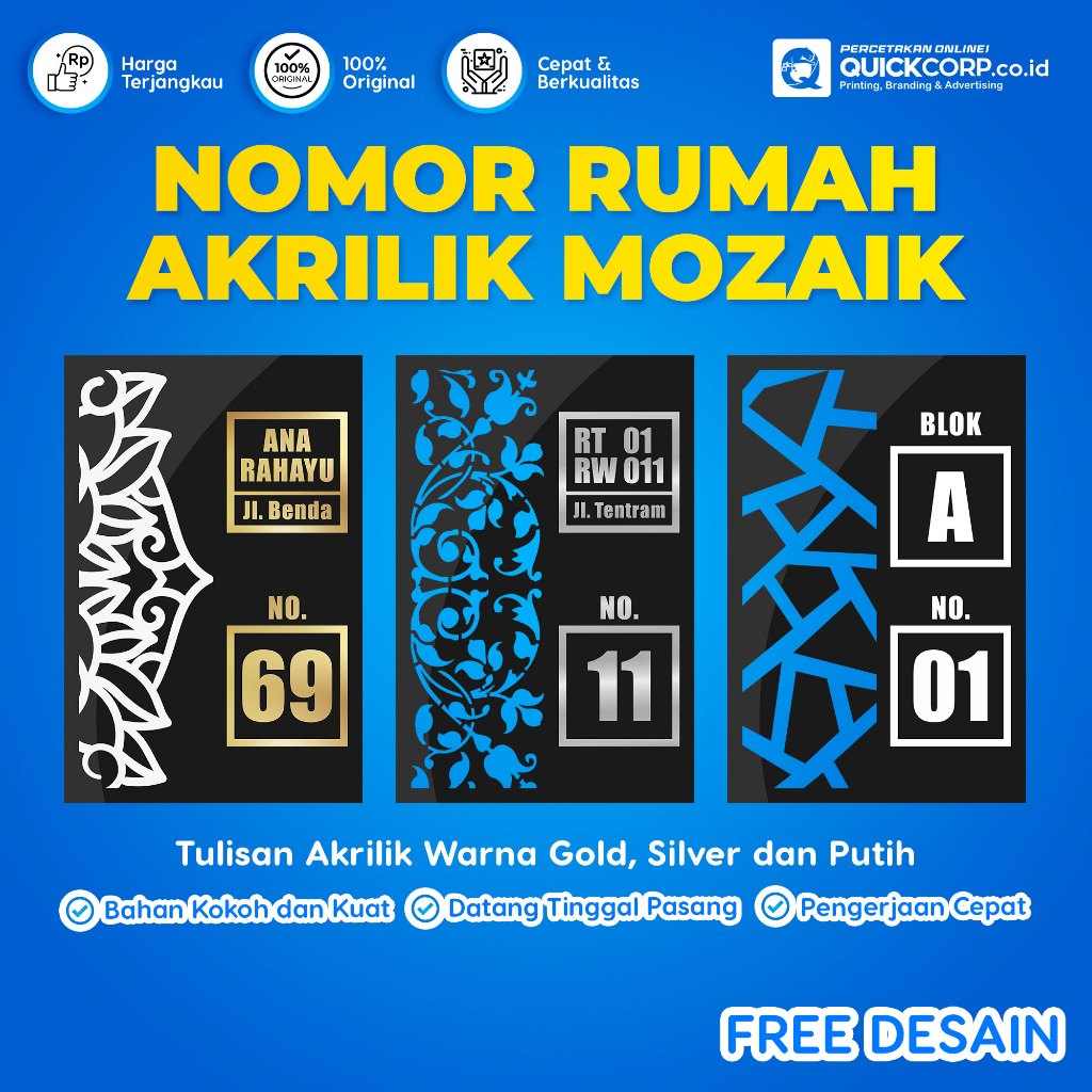 Jual Plat Nomor Rumah Mozaik Custom - Desain Cantik & Unik, Cocok untuk ...