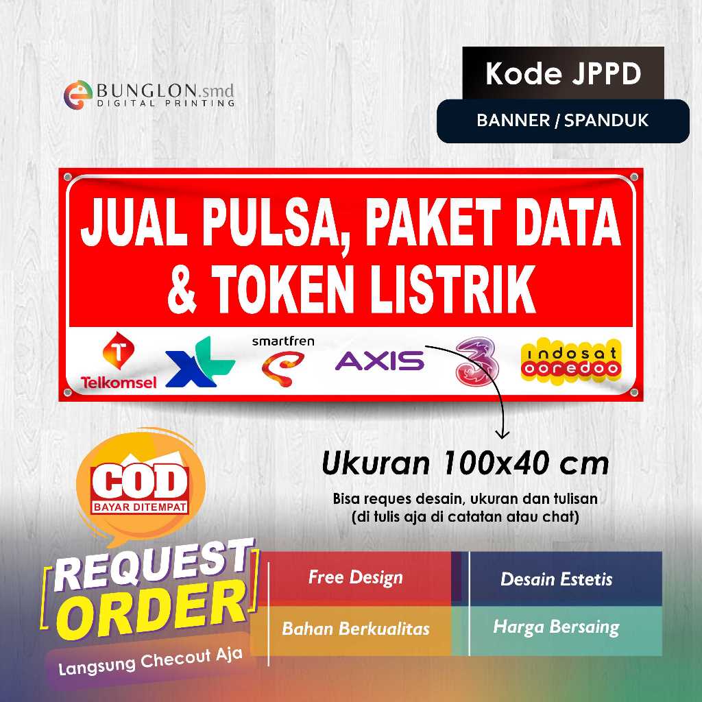 Jual SPANDUK BANNER JUAL PULSA, PAKET DATA, DAN TOKEN LISTRIK KODE JPPD MERAH | Shopee Indonesia