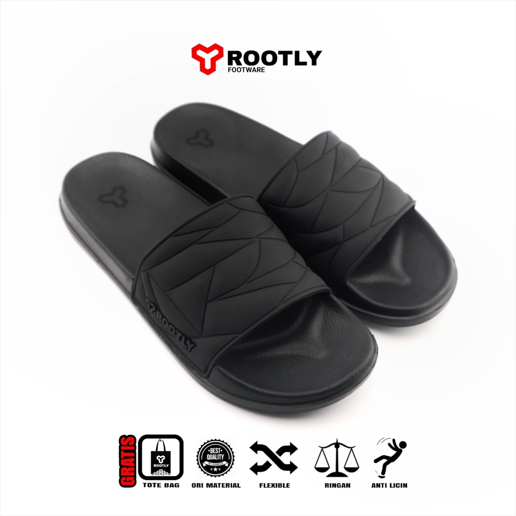 Jual Rootly - Sandal Selop Pria Rush Tpr Fullblack | Shopee Indonesia