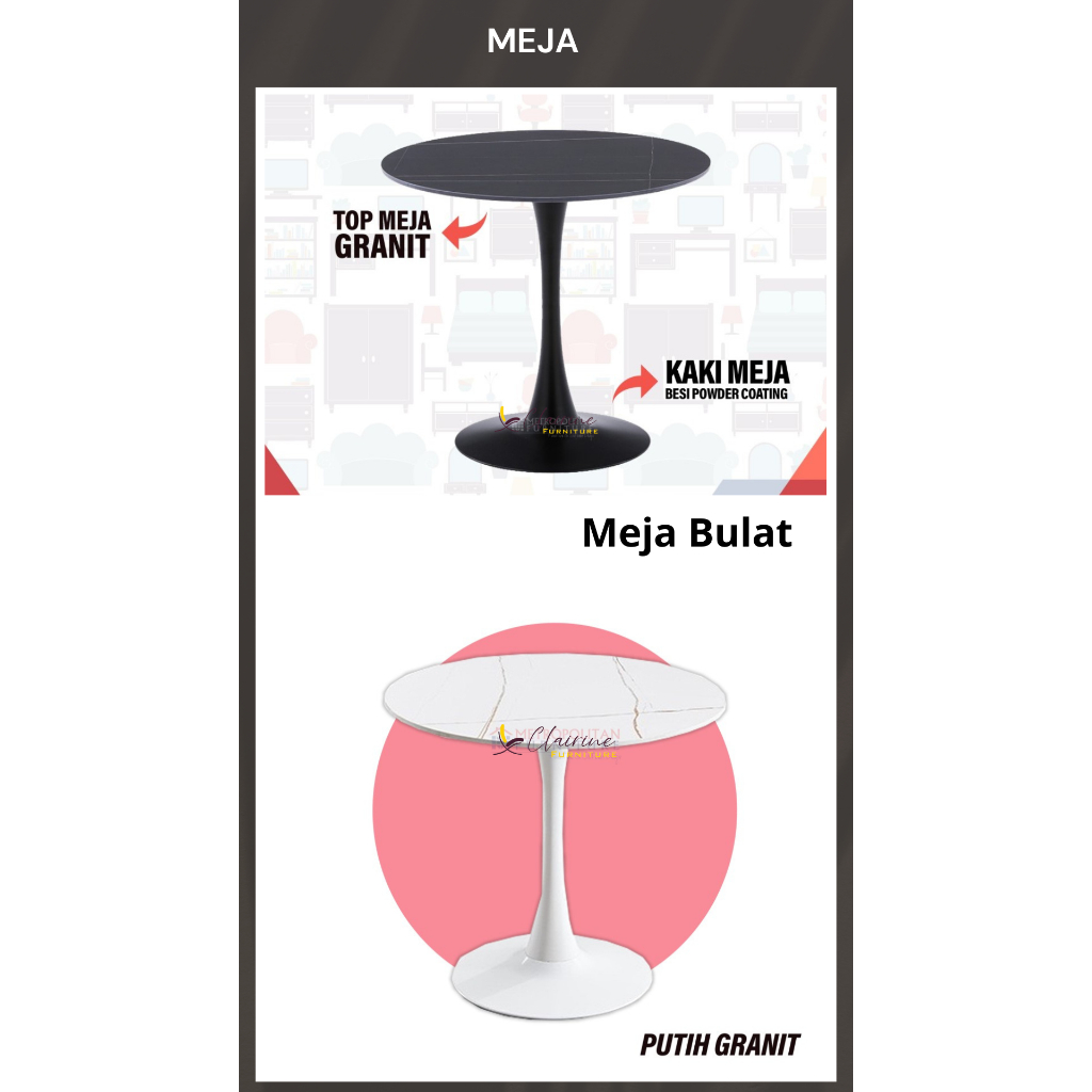 Jual Meja Makan Meja Bulat Meja Granit Minimalis Round Dining Table - 60cm / 80 cm - | Shopee ...