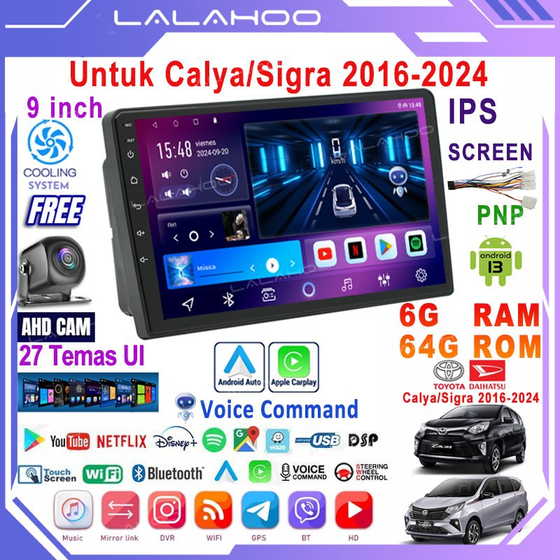 Jual 【LALAHOO]Untuk Calya/Sigra 2016-2024】6G+64G Android 13 Head Unit Termasuk Frame/PNP Soket 9 ...