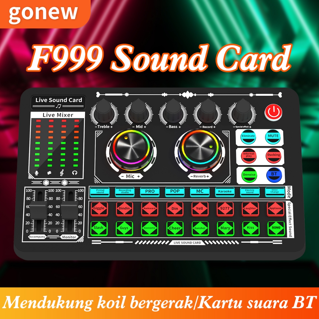 Jual Gonew Mixer Bluetooth Soundcard F999 Audio kartu suara mic USB ...
