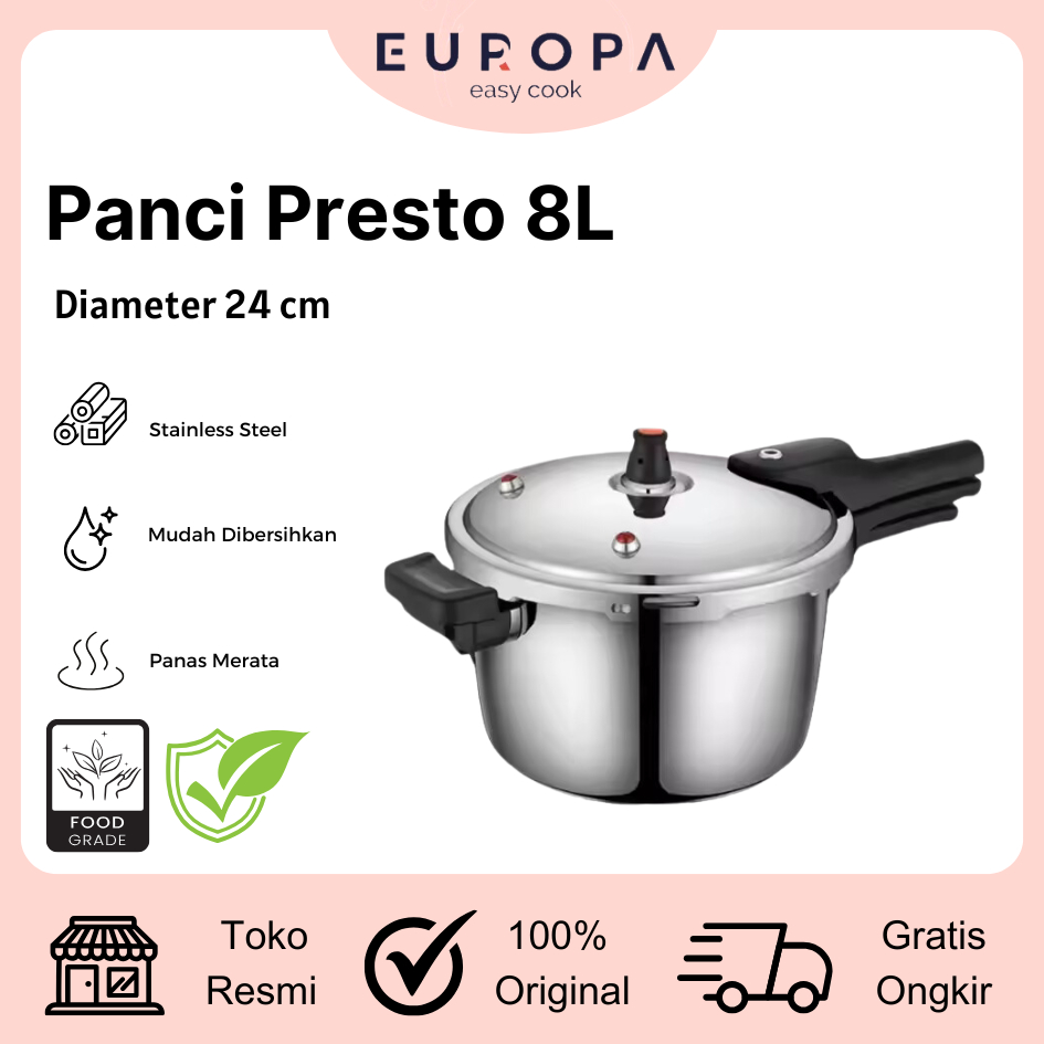 Jual Panci Presto Stainless Steel 8L Liter Panci Steamer Panci Kukusan / Panci Kukus Steamer 8L ...