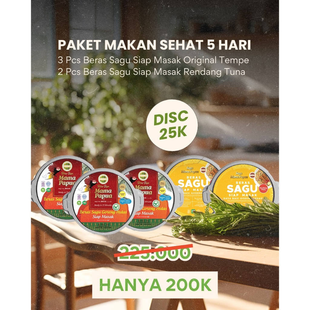 Jual Paket Makan Sehat 5 Hari (Beras Sagu Siap Masak Tempe 3 Pcs + Tuna ...