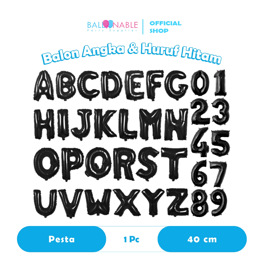 Jual Balon Foil Huruf Angka Hitam 40cm Satuan | Shopee Indonesia